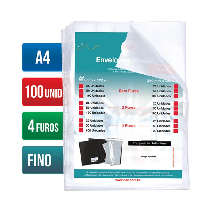 ENVELOPE PLASTICO A4 FINO 4F C/100FL | Rymo Da Amazônia